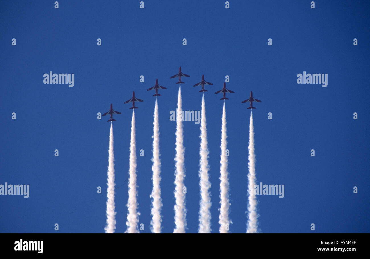Red Arrows Hawk aircraft against blue sky Airshow Farnborough Airshow ...