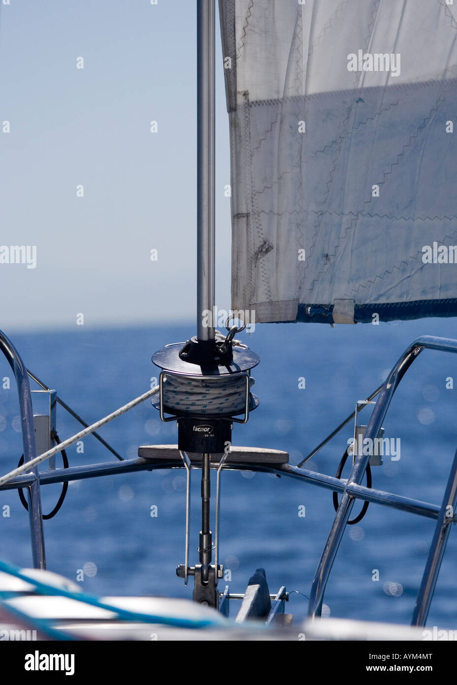 Foresail furling drum of a yacht Stock Photo - Alamy
