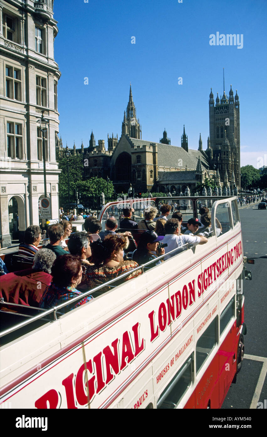 Tourist Bus with Houses of Parliament London SW1 England UK Stock Photo ...