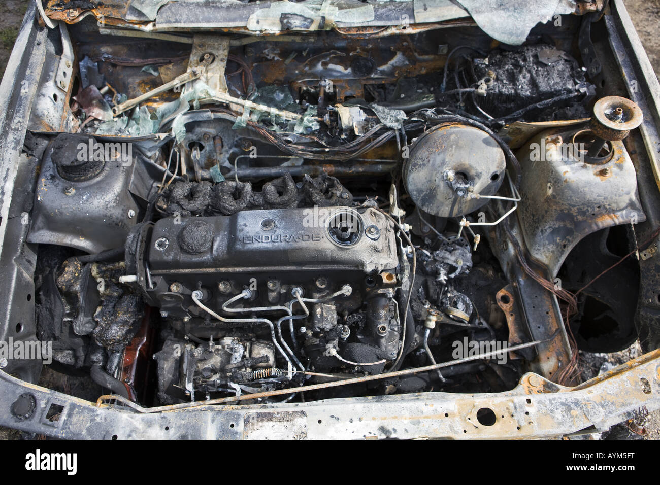 Burnt Engine Melted Windscreen Stock Photo - Alamy