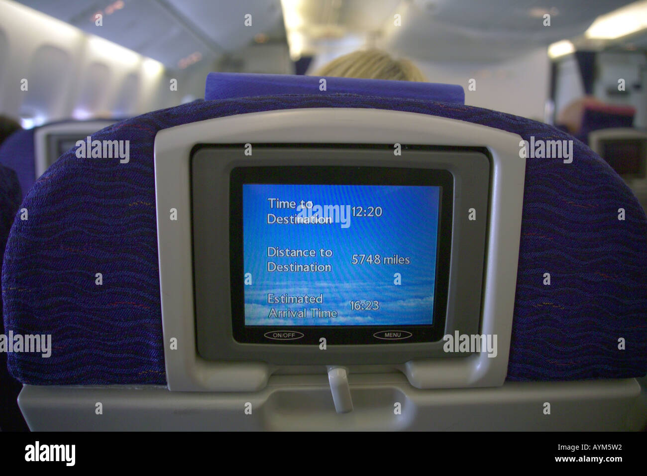 In flight screen on aircraft Stock Photo - Alamy