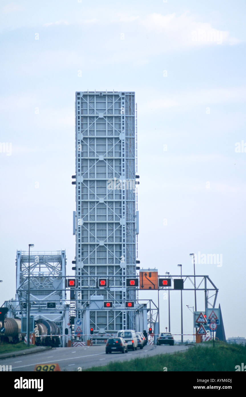 huge draw bridge spanning the Schelde river in the port of Antwerp ...