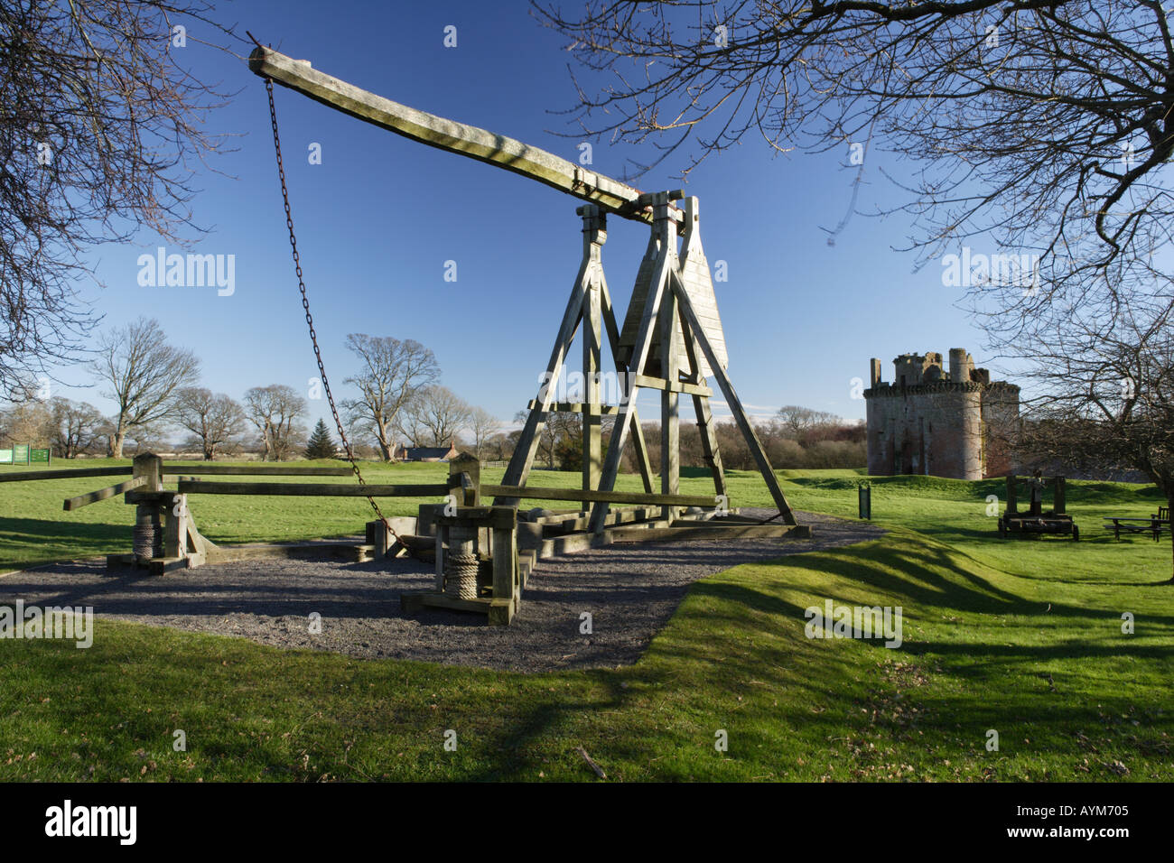 Medieval siege engine at Caerlaverock Castle near Dumfries Scotland ...
