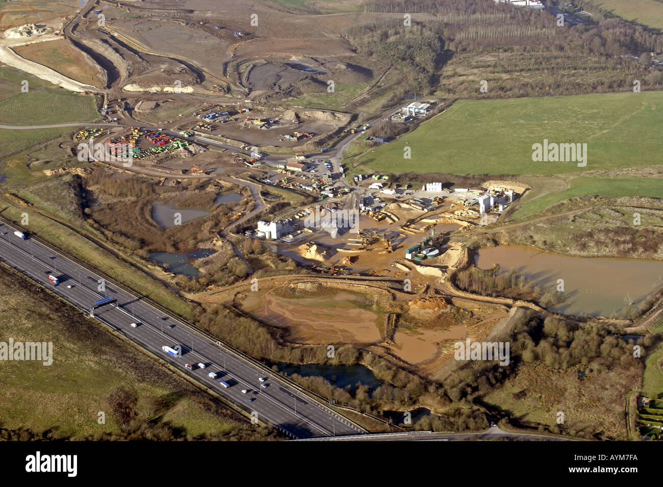 Aerial view of sand and gravel pit quarry near Gerrards Cross ...