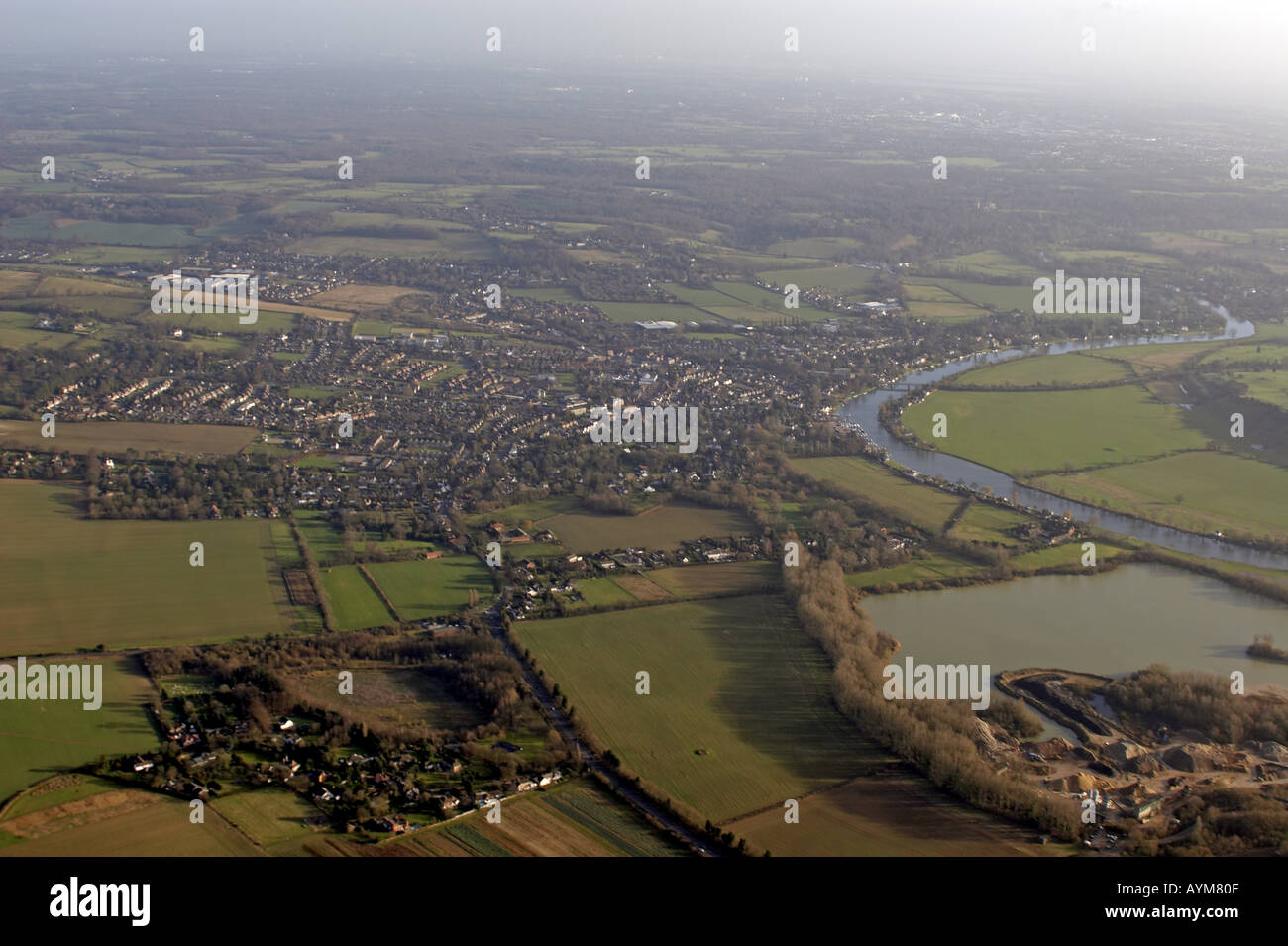 Aerial view of Bourne End and River Thames Buckinghamshire England UK ...
