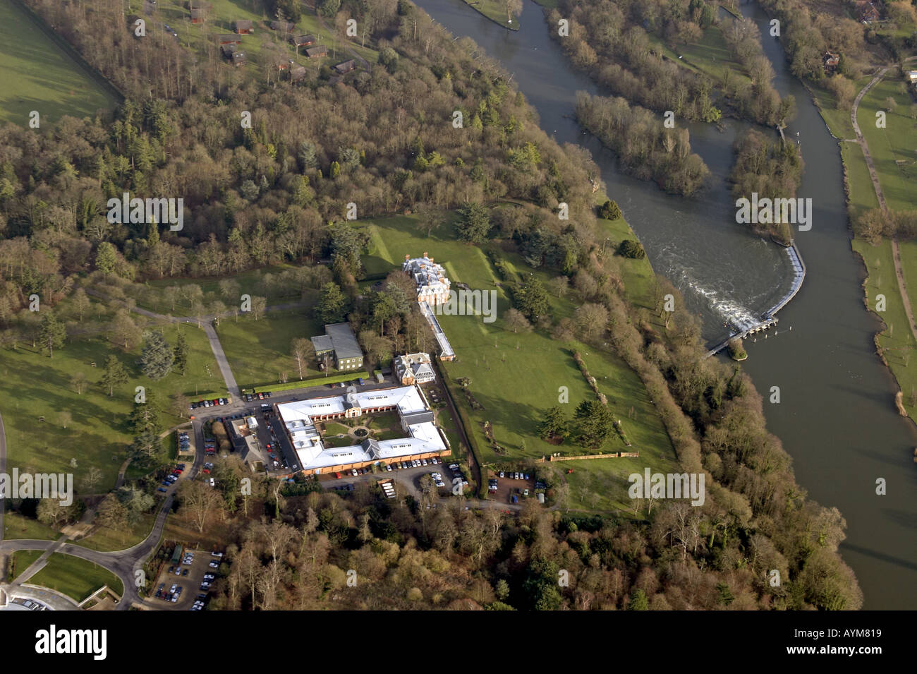 Aerial view of River Thames Danesfield Buckinghamshire England UK Stock ...