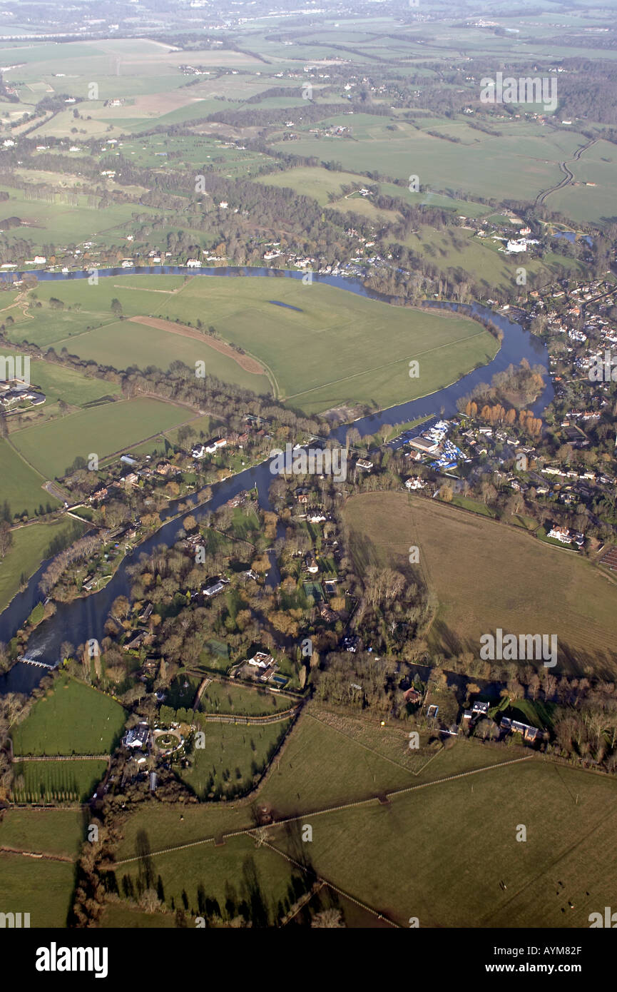 Aerial view of River Thames Shiplake and Wargrave Berkshire England UK ...