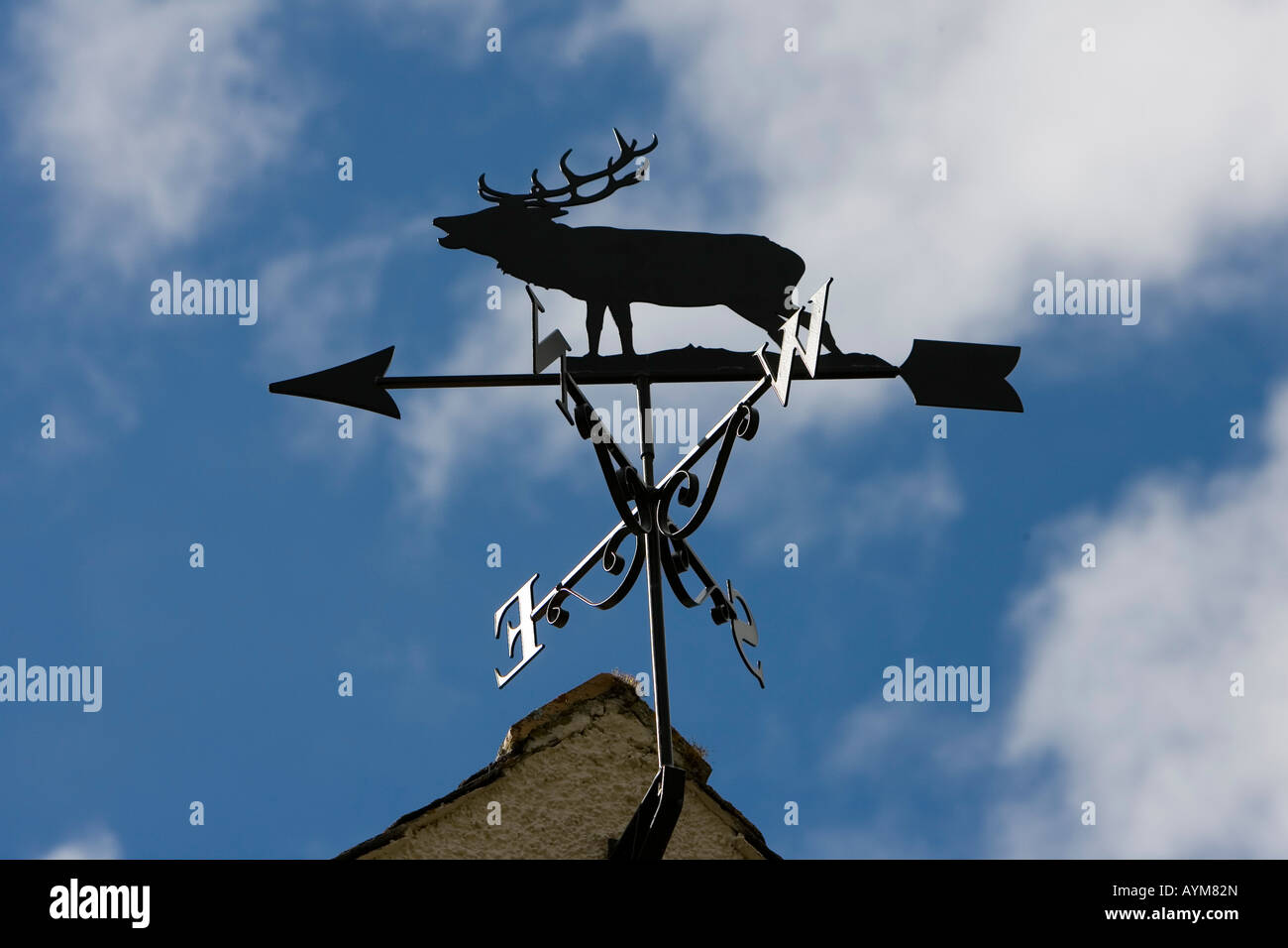 Weathervane with red deer silhouette on buildings that form part of ...