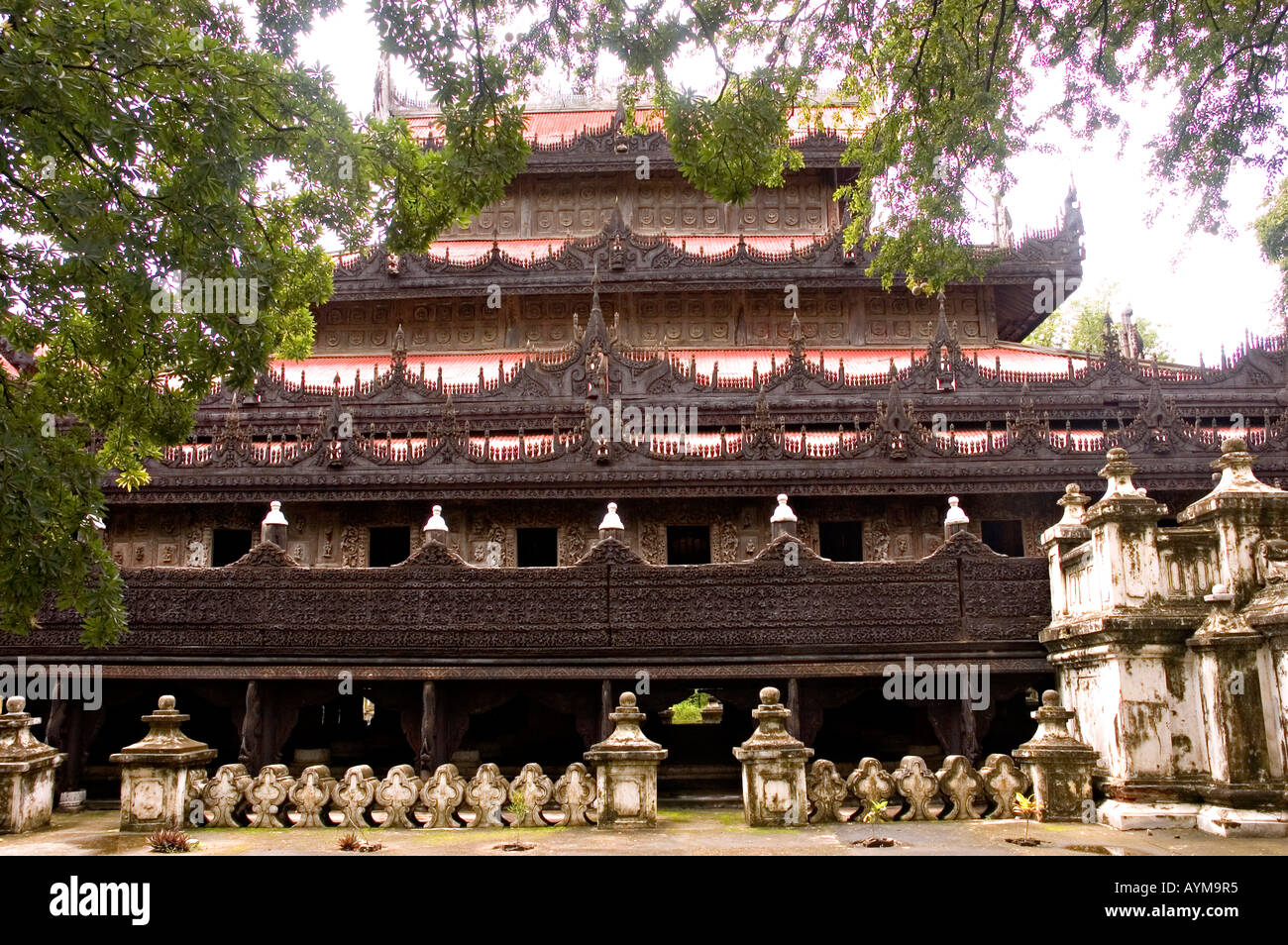 Stock photograph of traditional teak wooden monastery Shwenandaw Kyaung ...