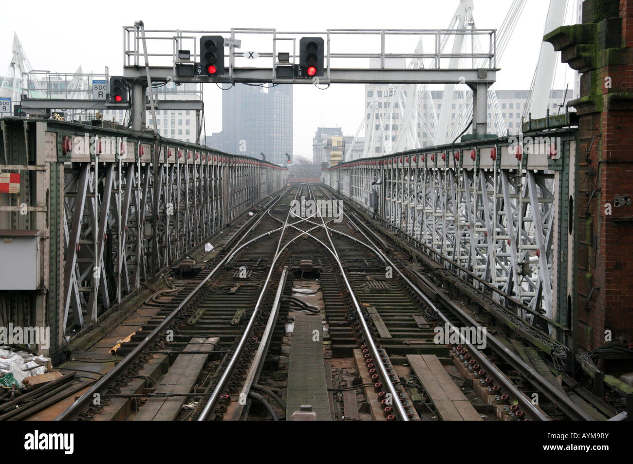 Looking down train tracks leading away from Charring Cross station in ...