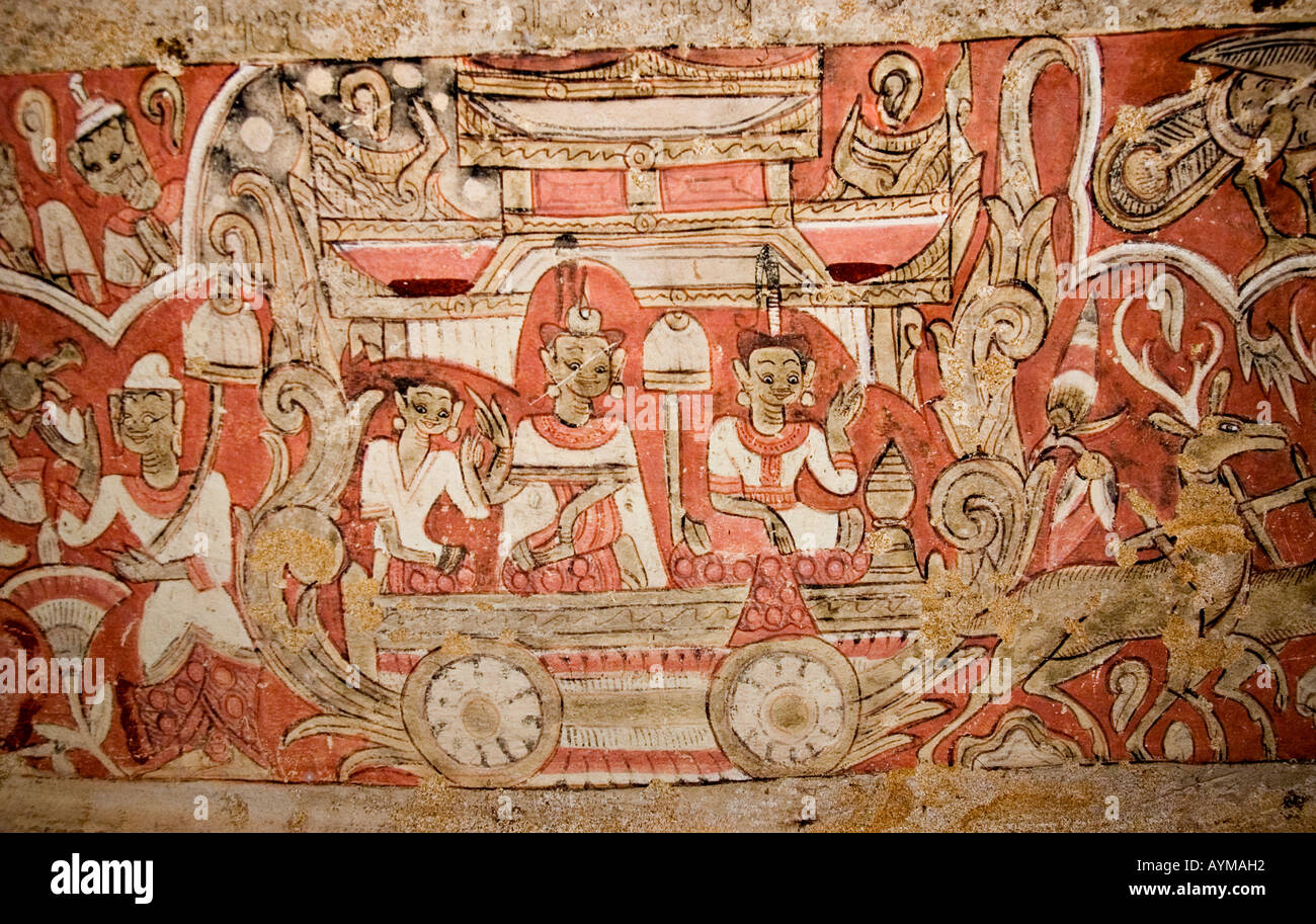 Stock photograph of a mural depicting royal life at the Hpo Win Daung ...
