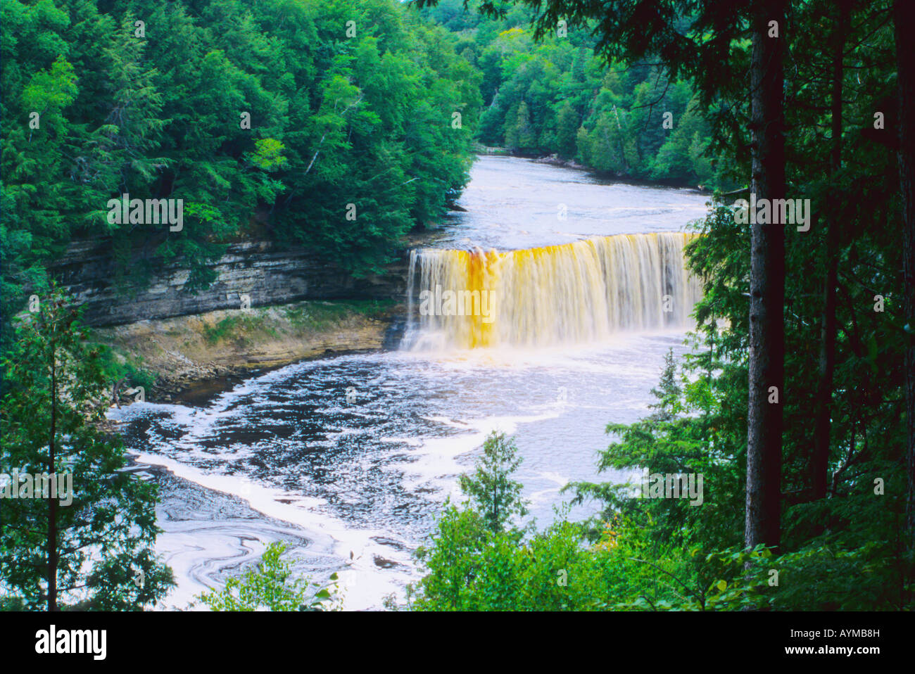 Tahquamenon Lower Falls upper peninsula Michigan brown brownish color ...