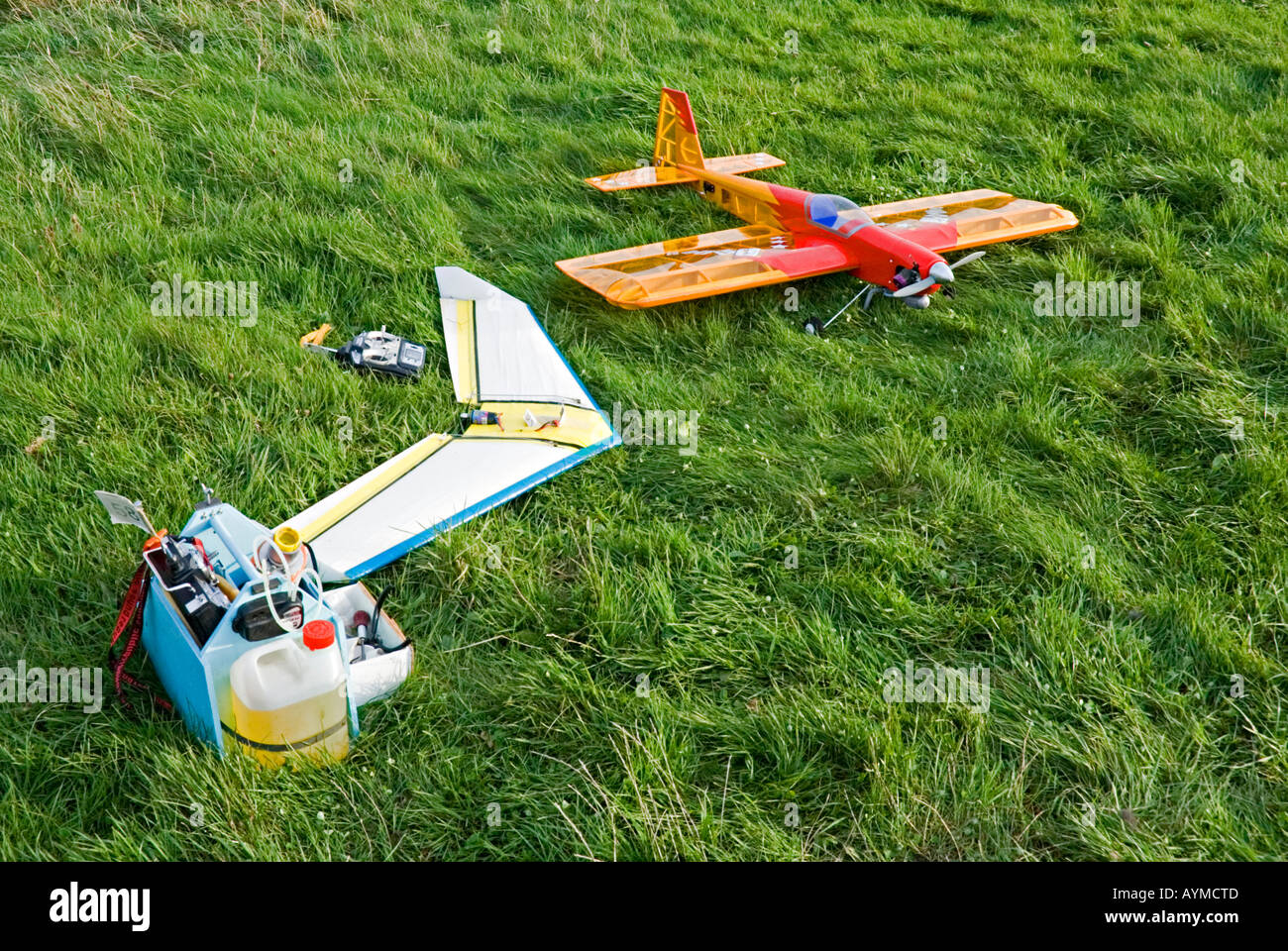Model radio controlled airplanes waiting on the ground in readiness to ...