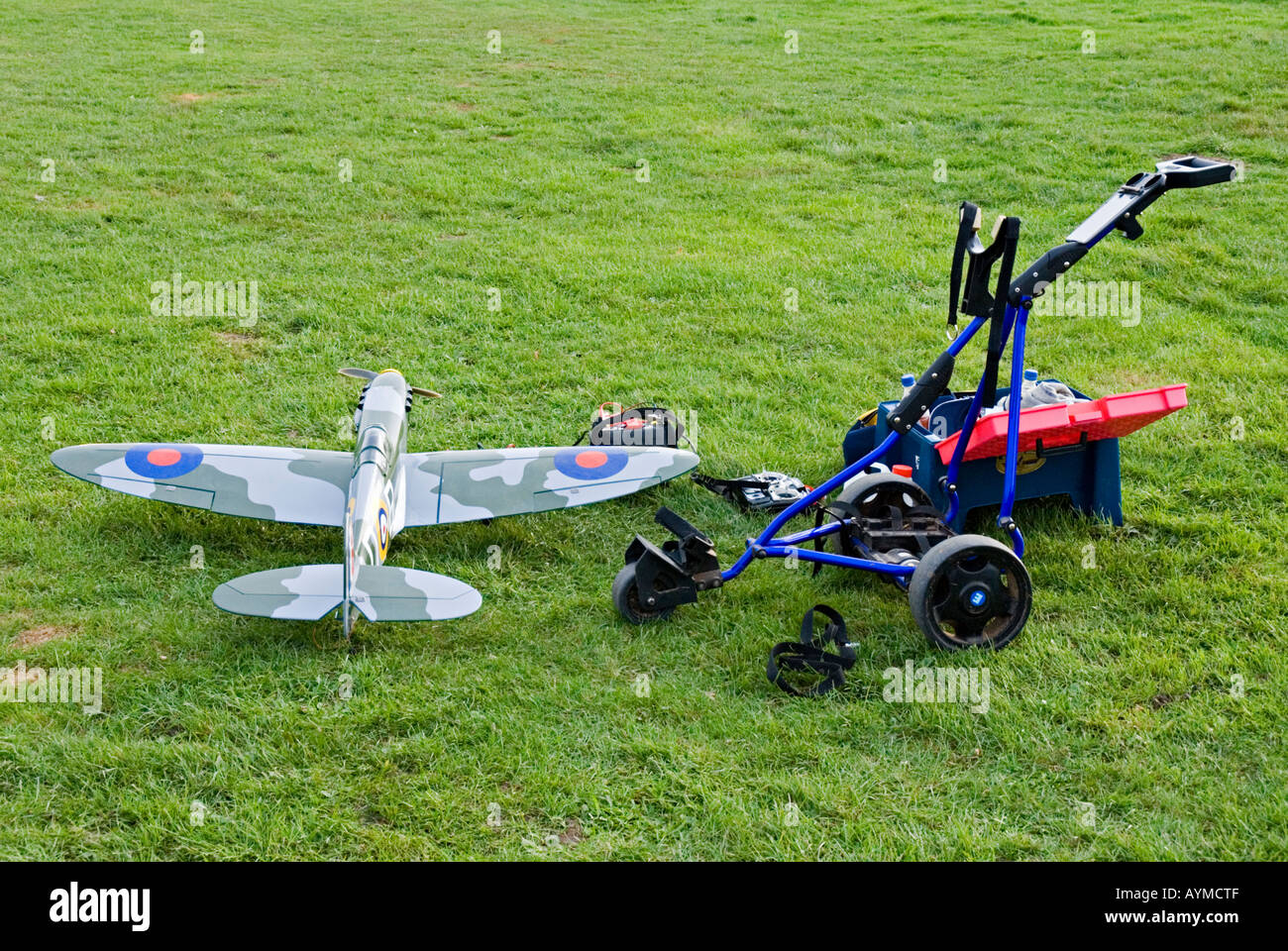 Model radio controlled airplanes waiting on the ground in readiness to ...