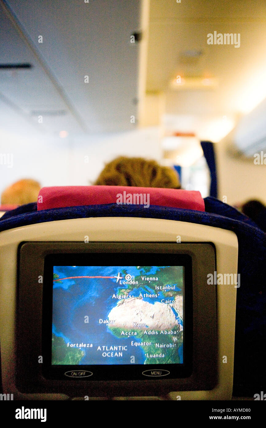 Seat back video display unit in a 747 aircraft showing progress across ...