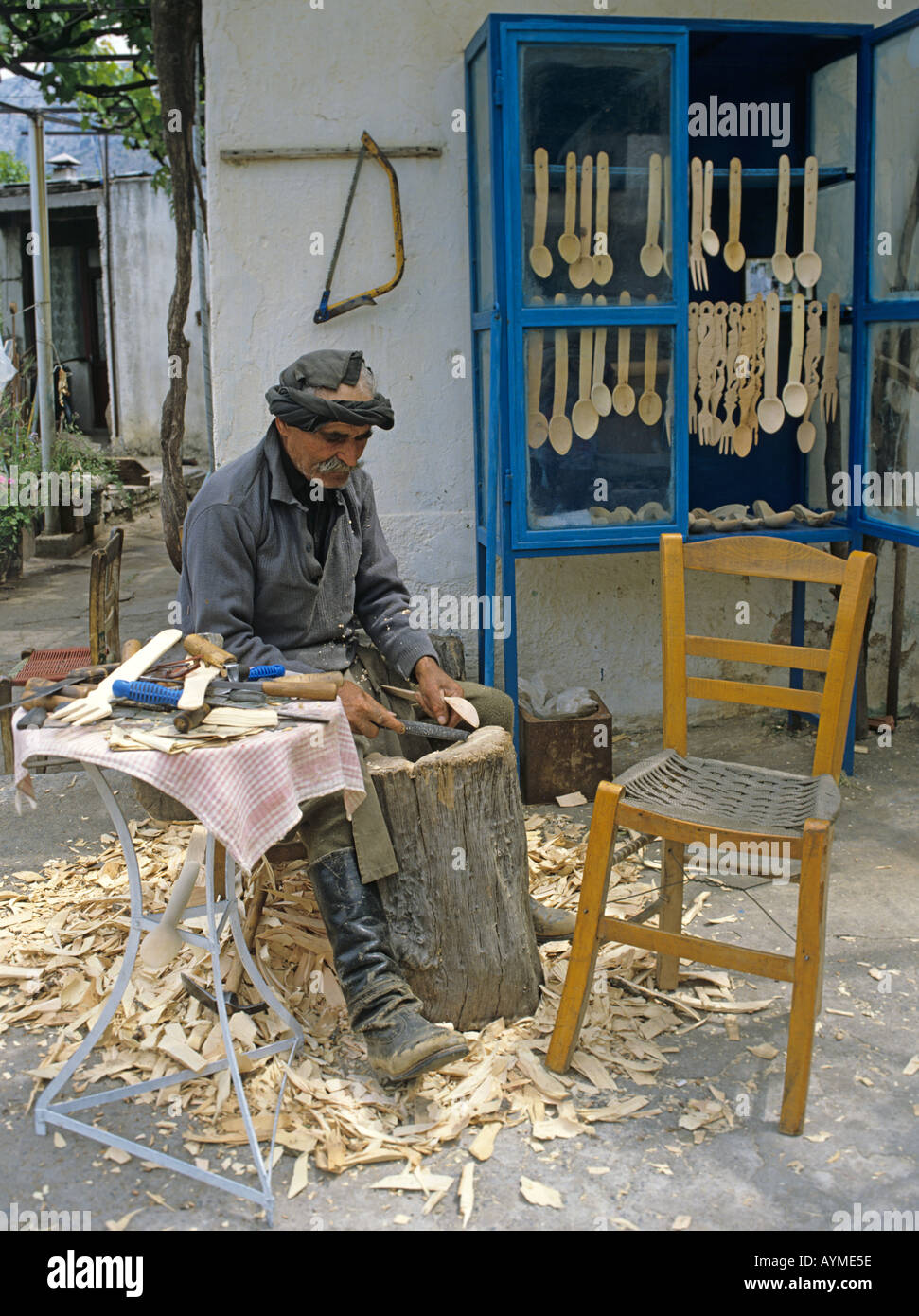 old man with moustache making wooden spoons Crete largest island of ...