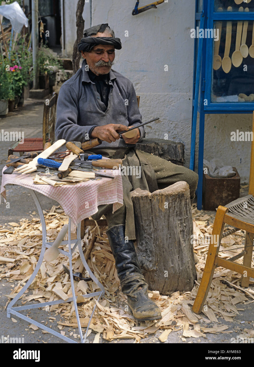 old man with moustache making wooden spoons Crete largest island of ...