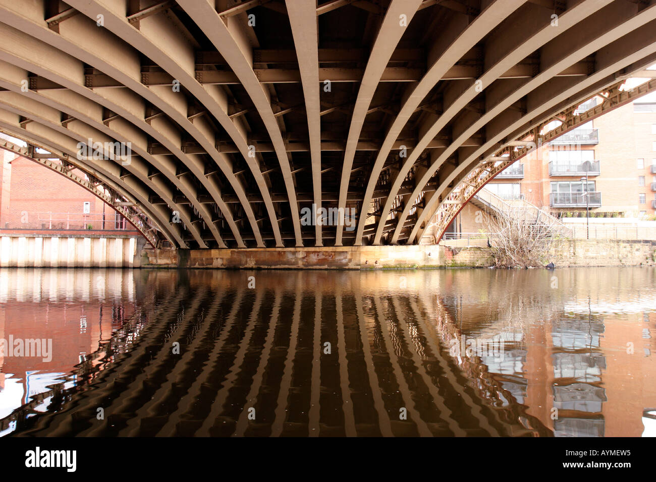 Spans of iron work below Crown Point Bridge over River Aire Leeds West ...