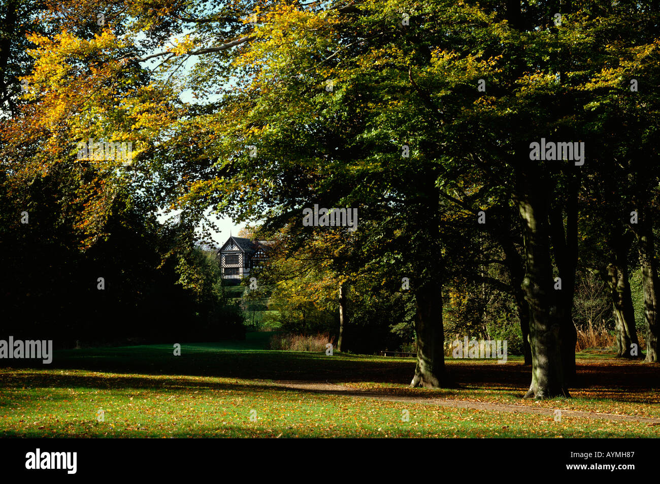 Cheshire Stockport Bramhall Park and Bramall Hall in autumn Stock Photo ...