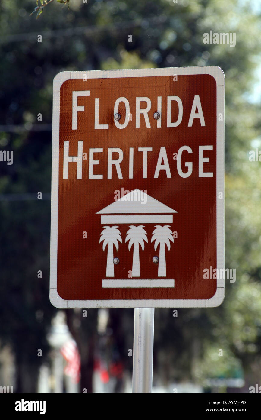 Florida Heritage brown coloured road sign USA Stock Photo - Alamy