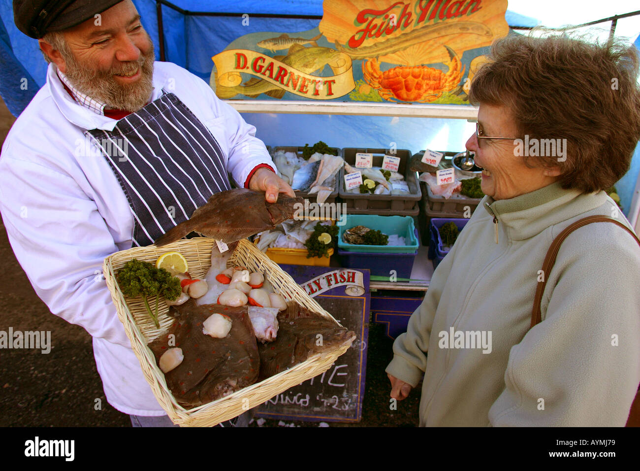 Dan the Fish Man at Hatherleigh farmers' market, Devon UK Stock Photo ...