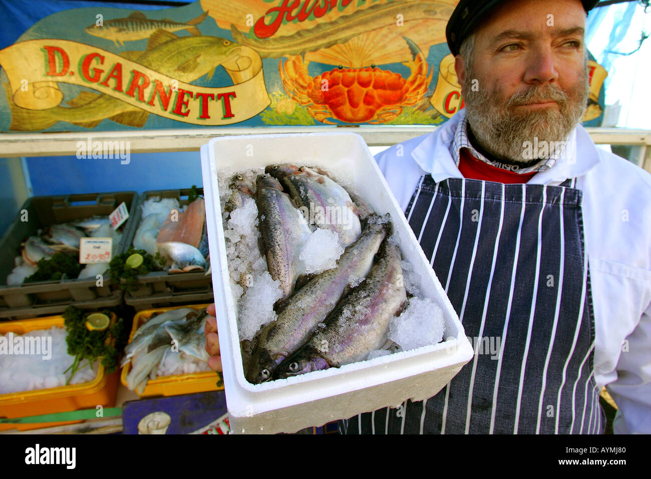 Dan the Fish Man at Hatherleigh farmers' market, Devon UK Stock Photo ...