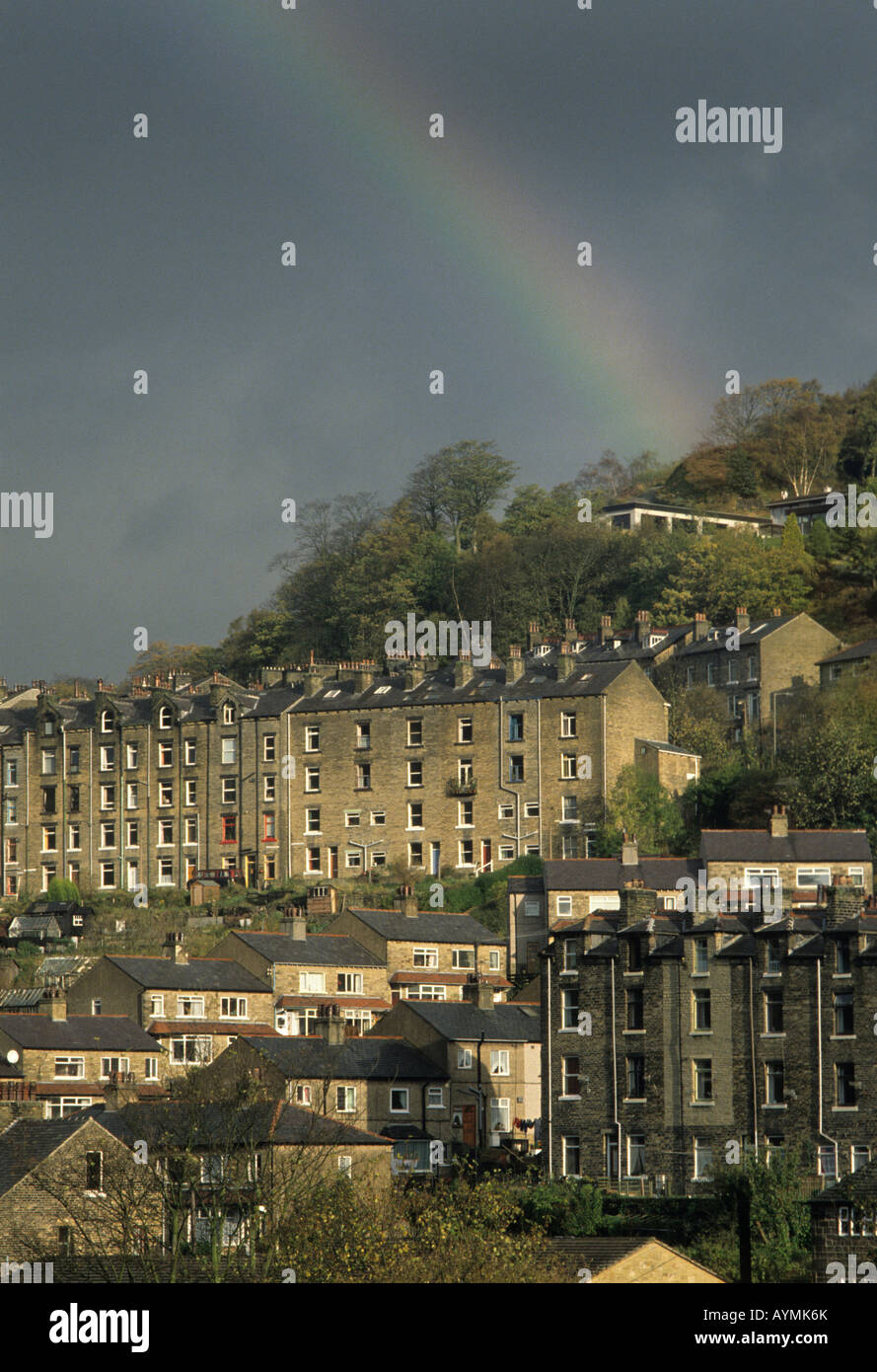 Rainbow over cottages Hebden Bridge, West Yorkshire Stock Photo - Alamy