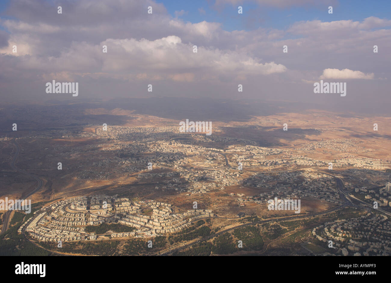 Israel Jerusalem Northern suburbs aerial view with Judean desert in ...