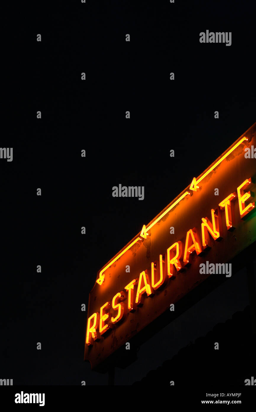 restaurant neon sign at night Stock Photo - Alamy
