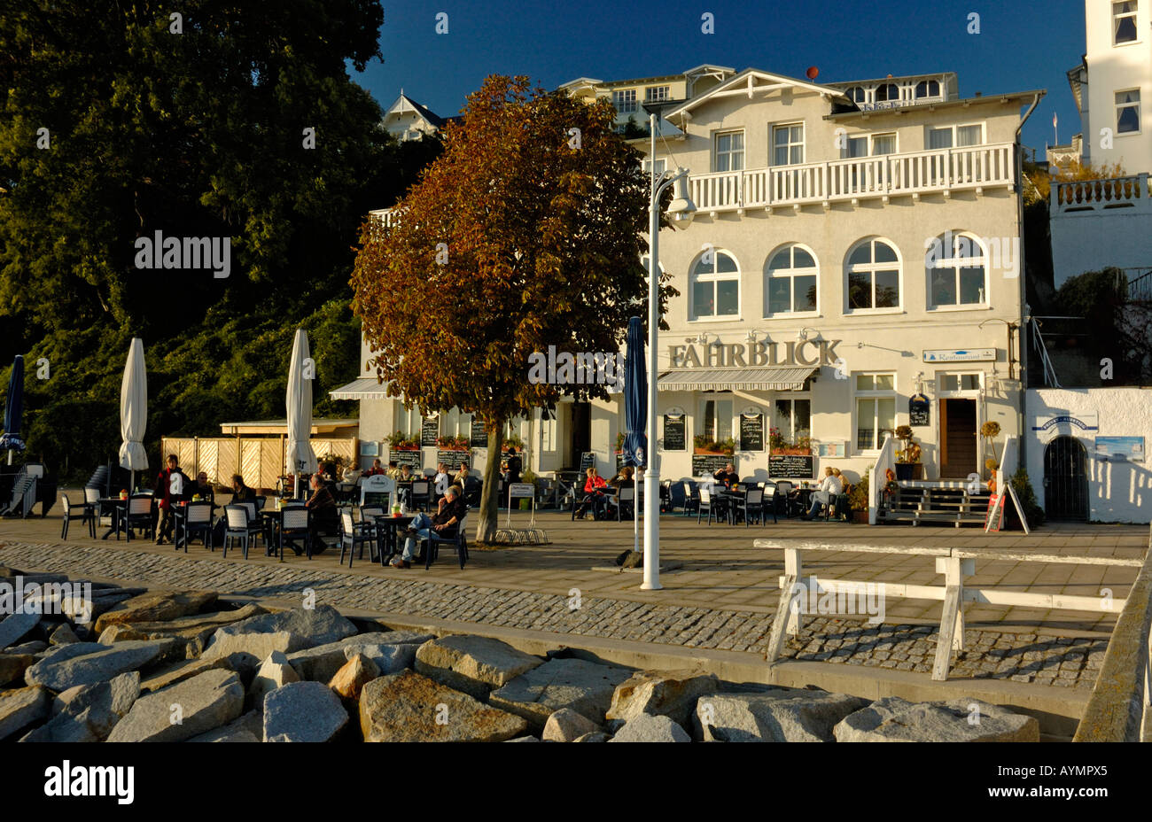 Beach promenade and Restaurant Fährblick, Sassnitz, Ruegen, Germany ...