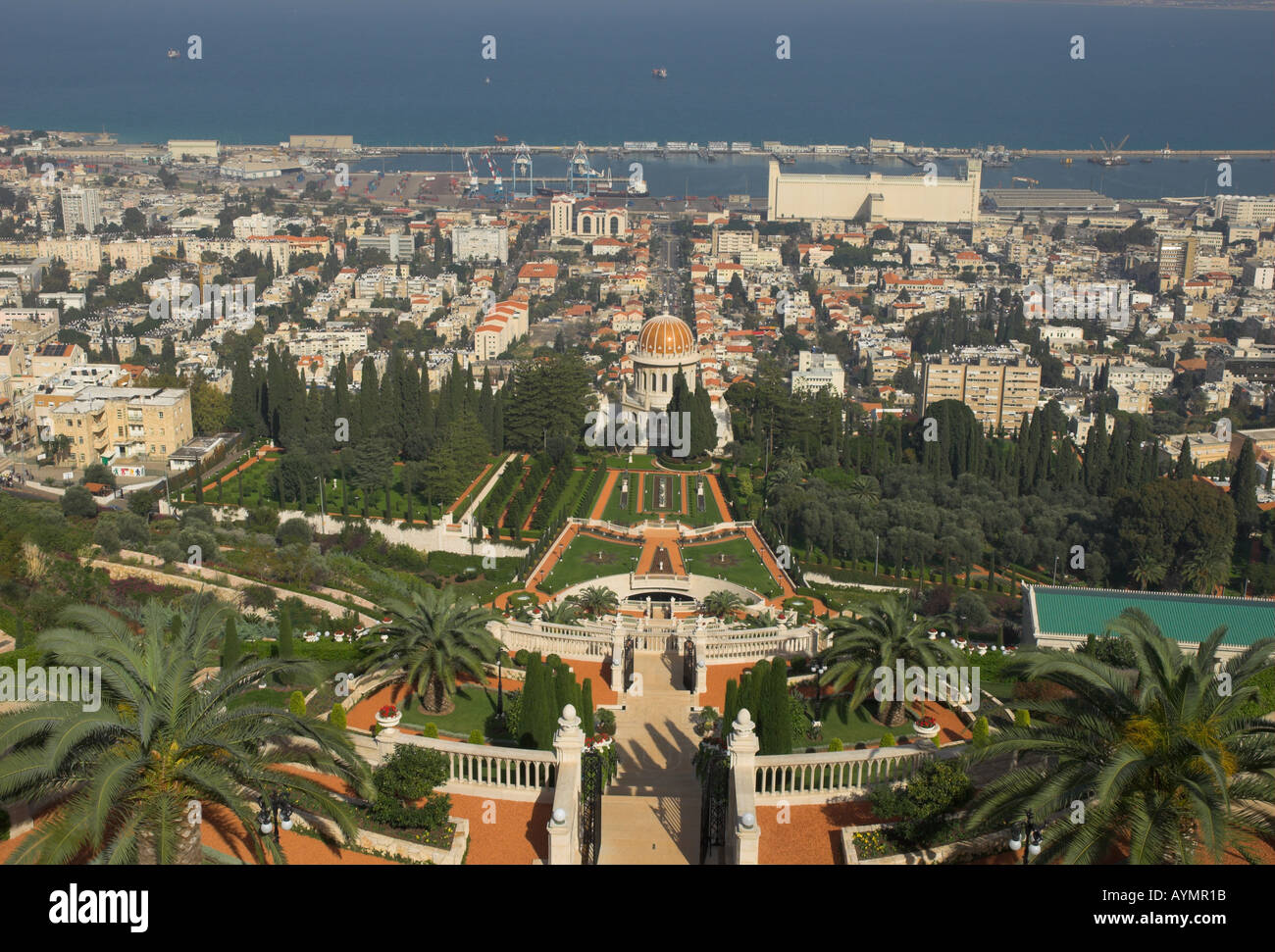 Israel Haifa Bahai gardens and shrine elevated view with terraces in ...