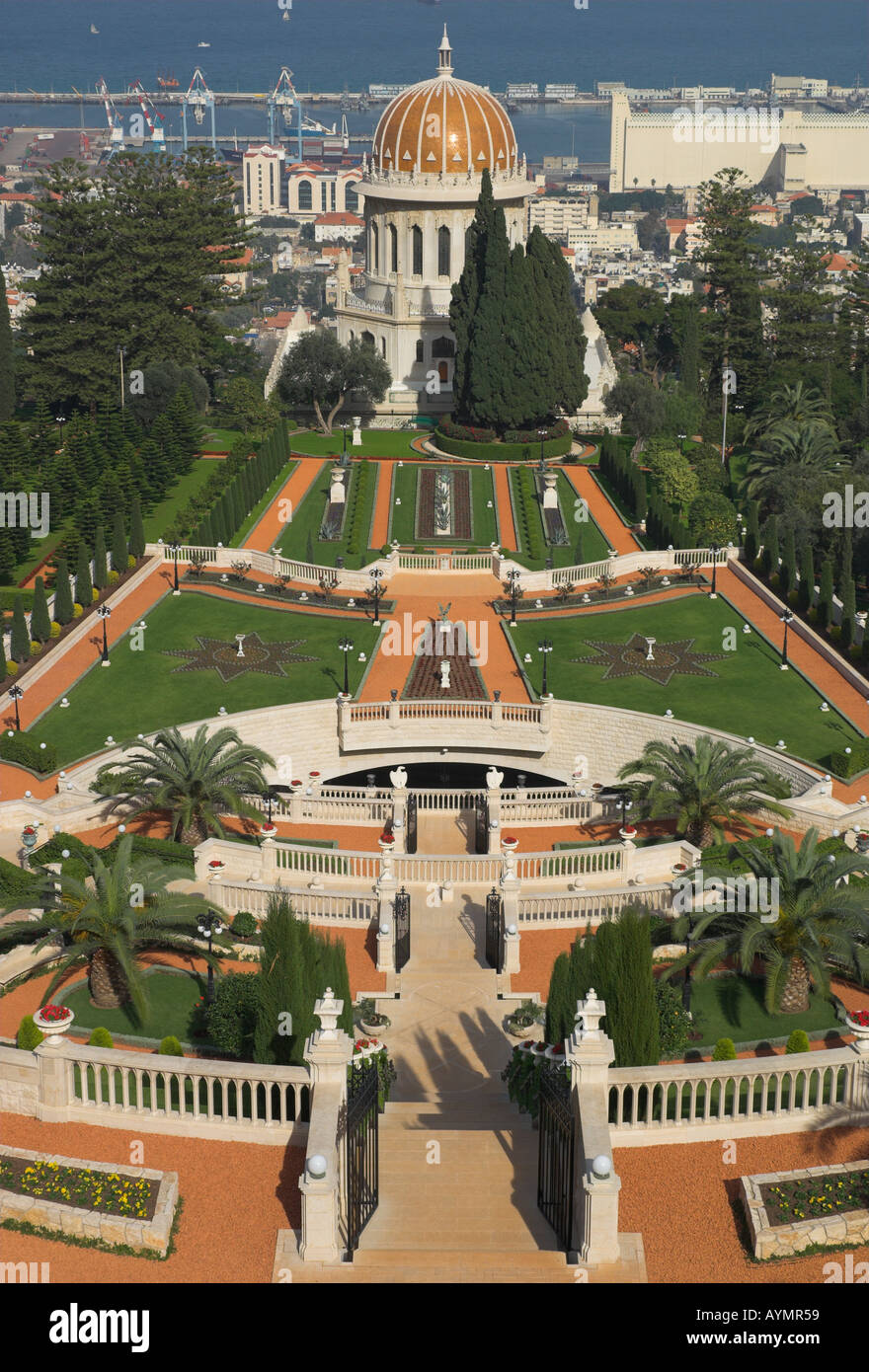 Israel Haifa Bahai gardens and shrine elevated view with terraces in ...