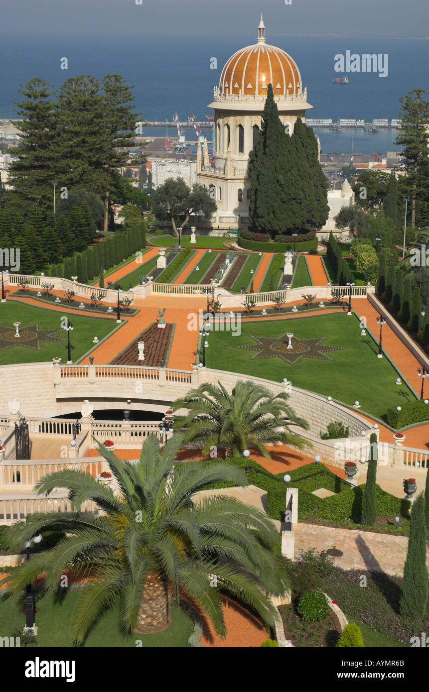 Israel Haifa Bahai gardens and shrine elevated view with terraces and ...