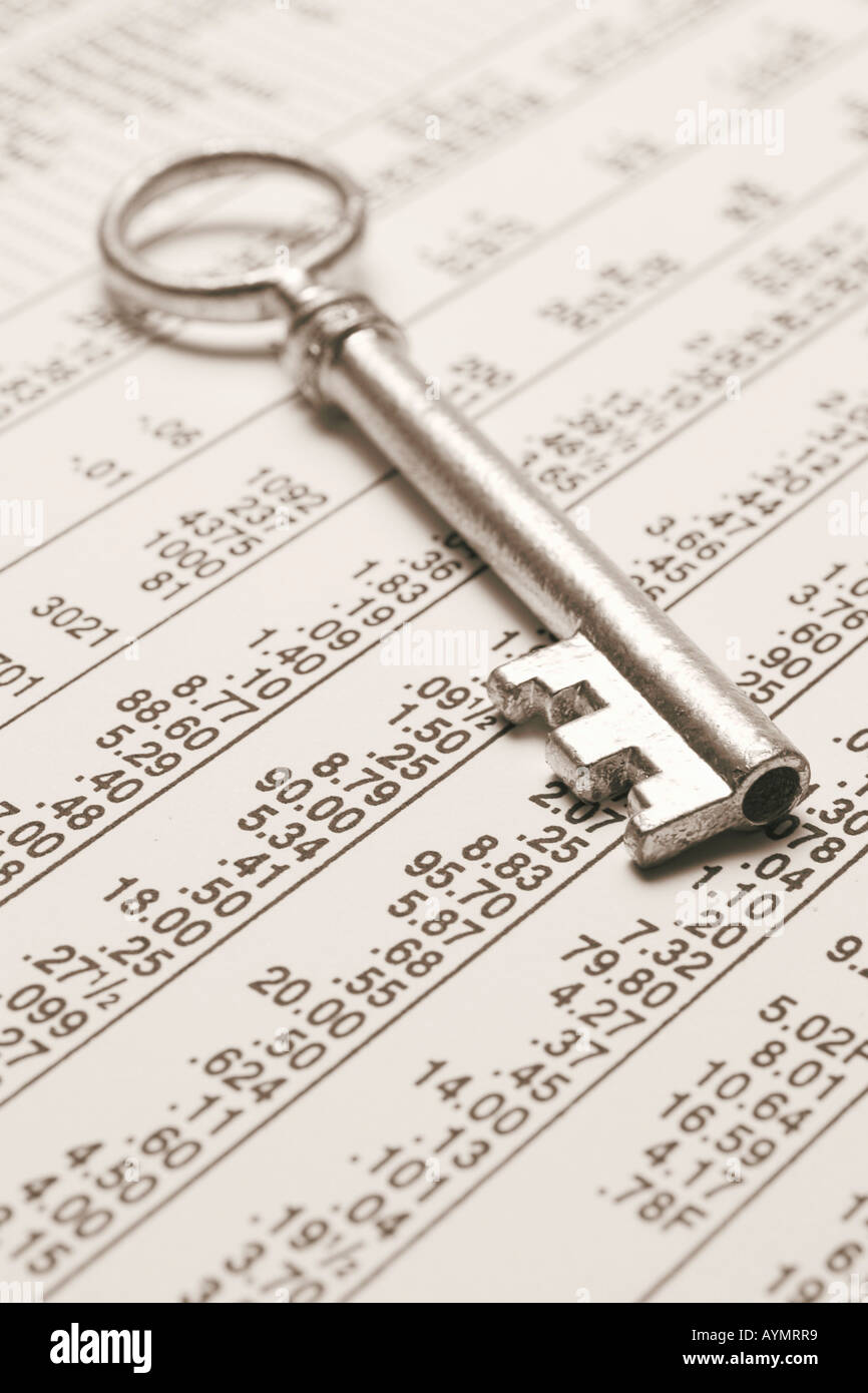 Skeleton Key on Share Price List Stock Photo - Alamy