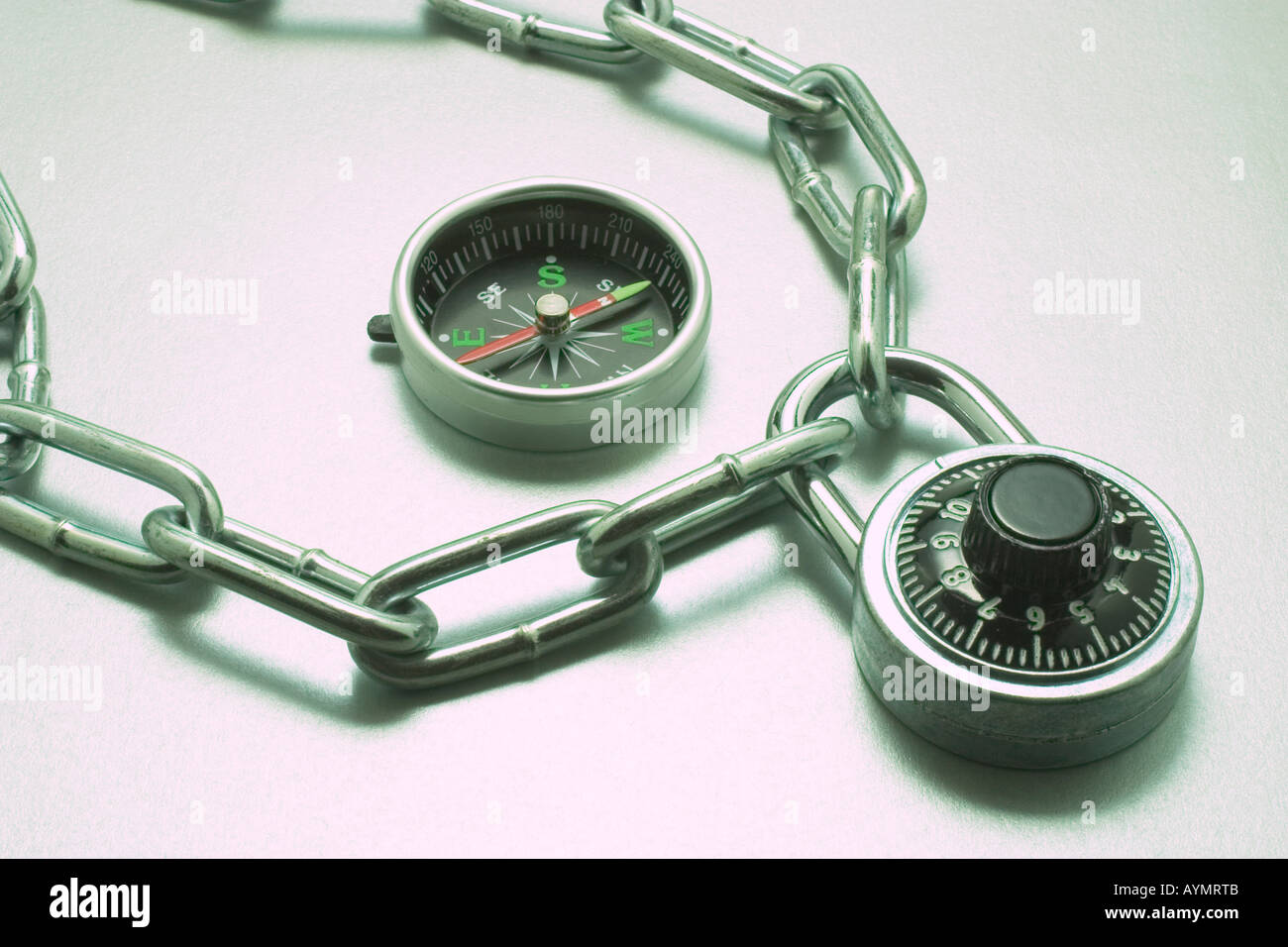Compass with Combination Lock and Chain Stock Photo - Alamy