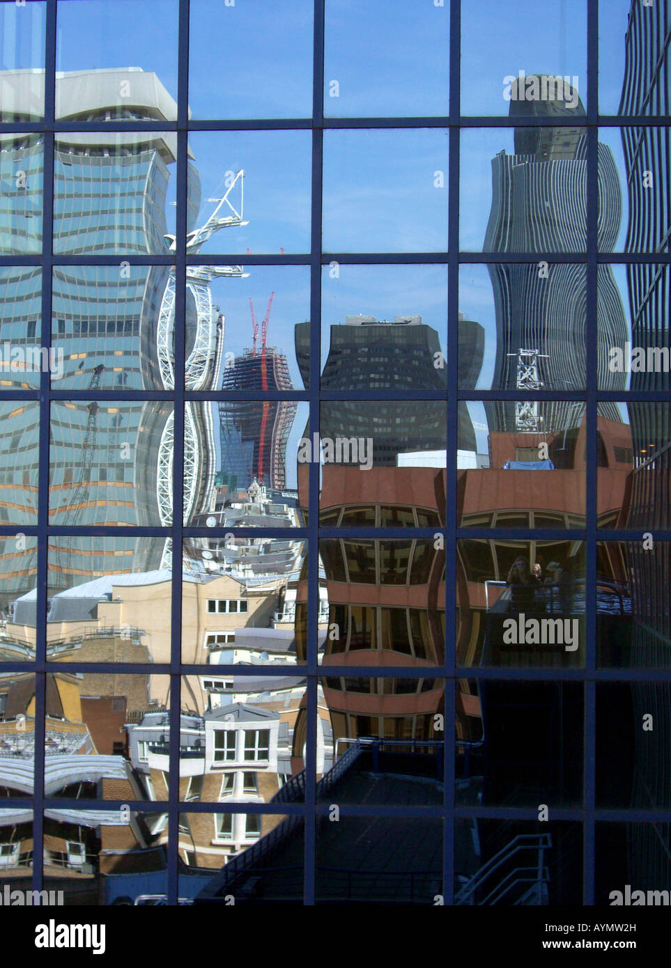 Reflection of buildings in glass window, London Stock Photo - Alamy