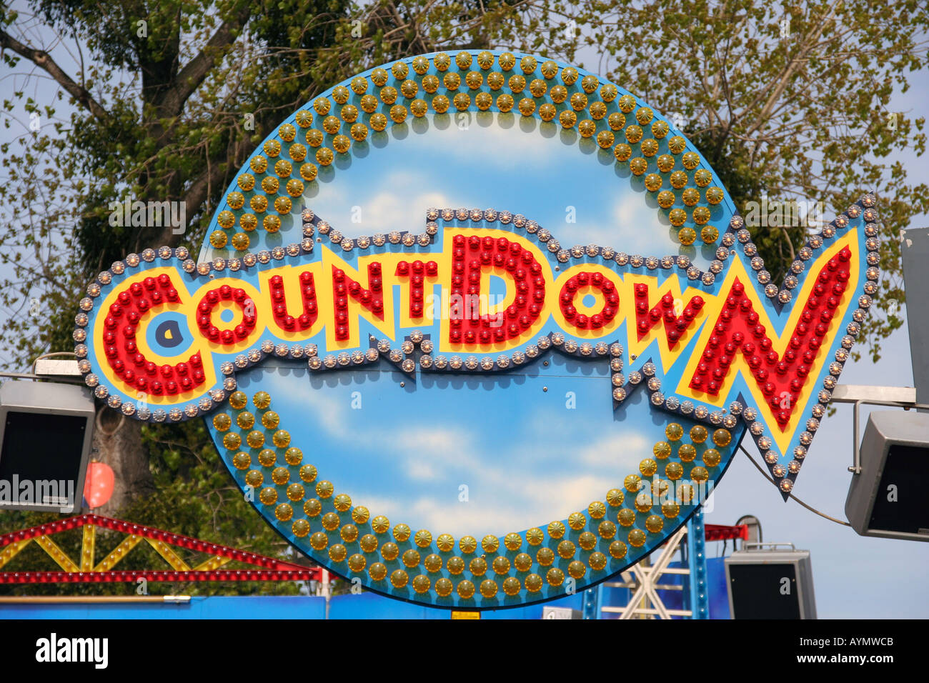 Colorful countdown fair ride sign at a funfair near Paris France Stock ...