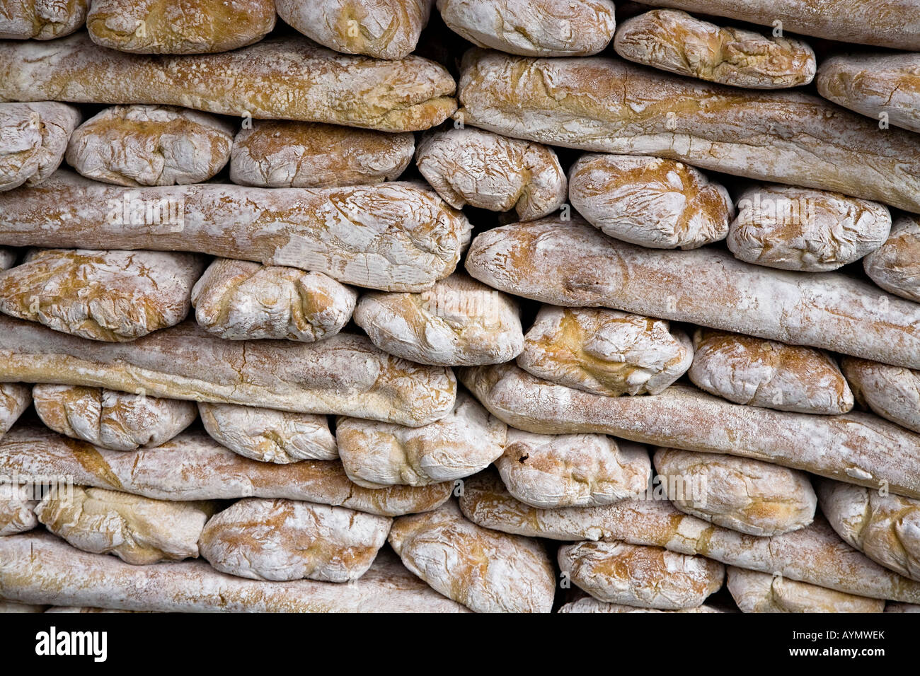 Stack of Italian ciabatta bread in market UK Stock Photo - Alamy