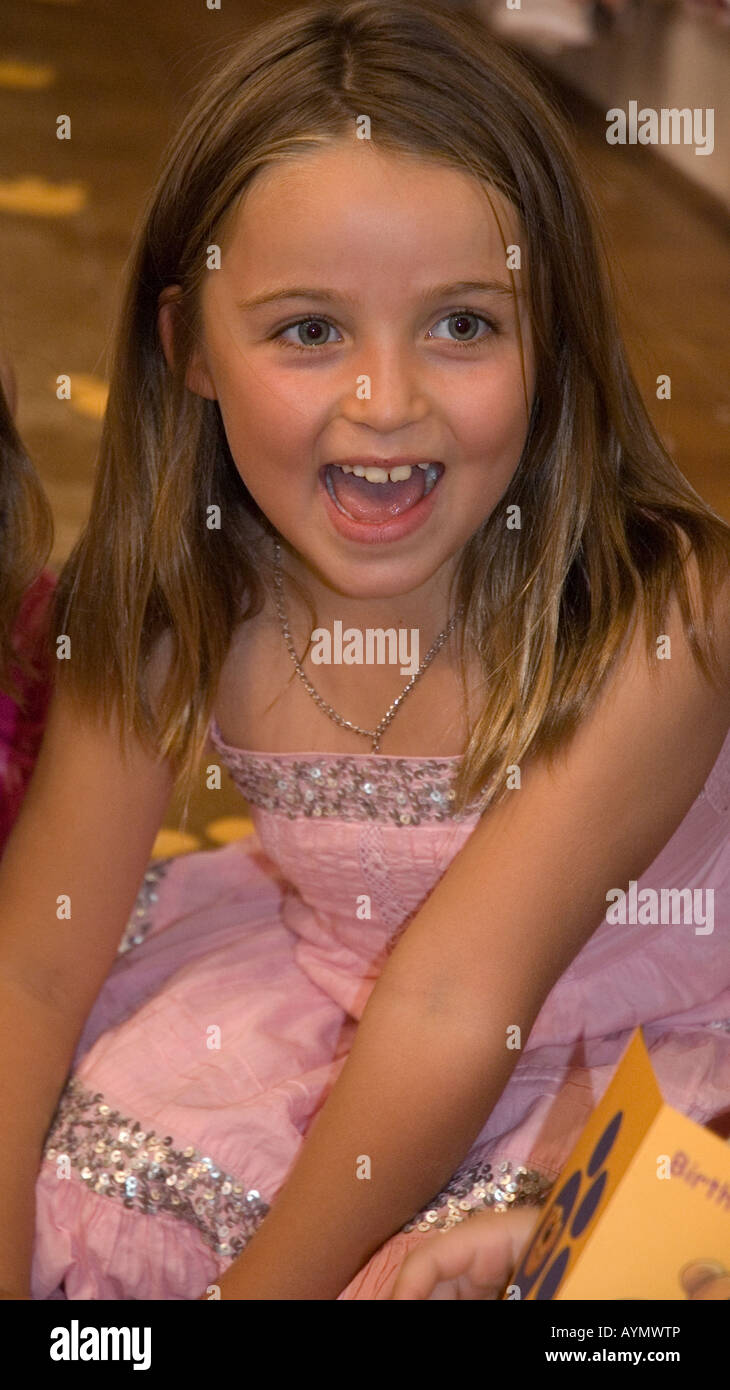 Young girl (aged 7) at her birthday party Stock Photo - Alamy