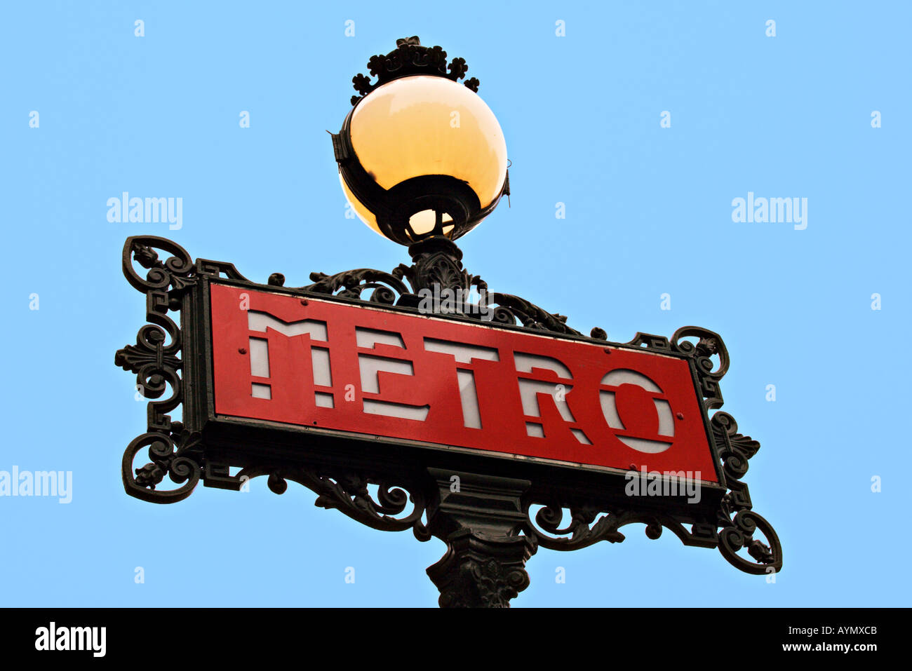 Parisian subway sign with a lamppost - Paris, France Stock Photo - Alamy