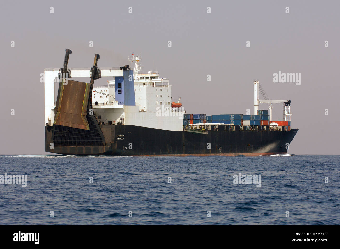 Container roll on roll off cargo ship Marienborg in the Mediteranean ...