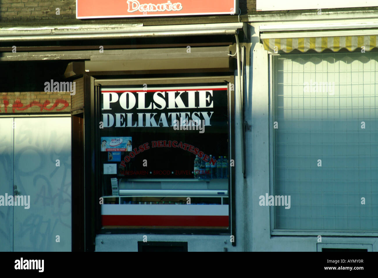 Polskie Delikatesy Polish Delicatessen sign on shop display window in ...
