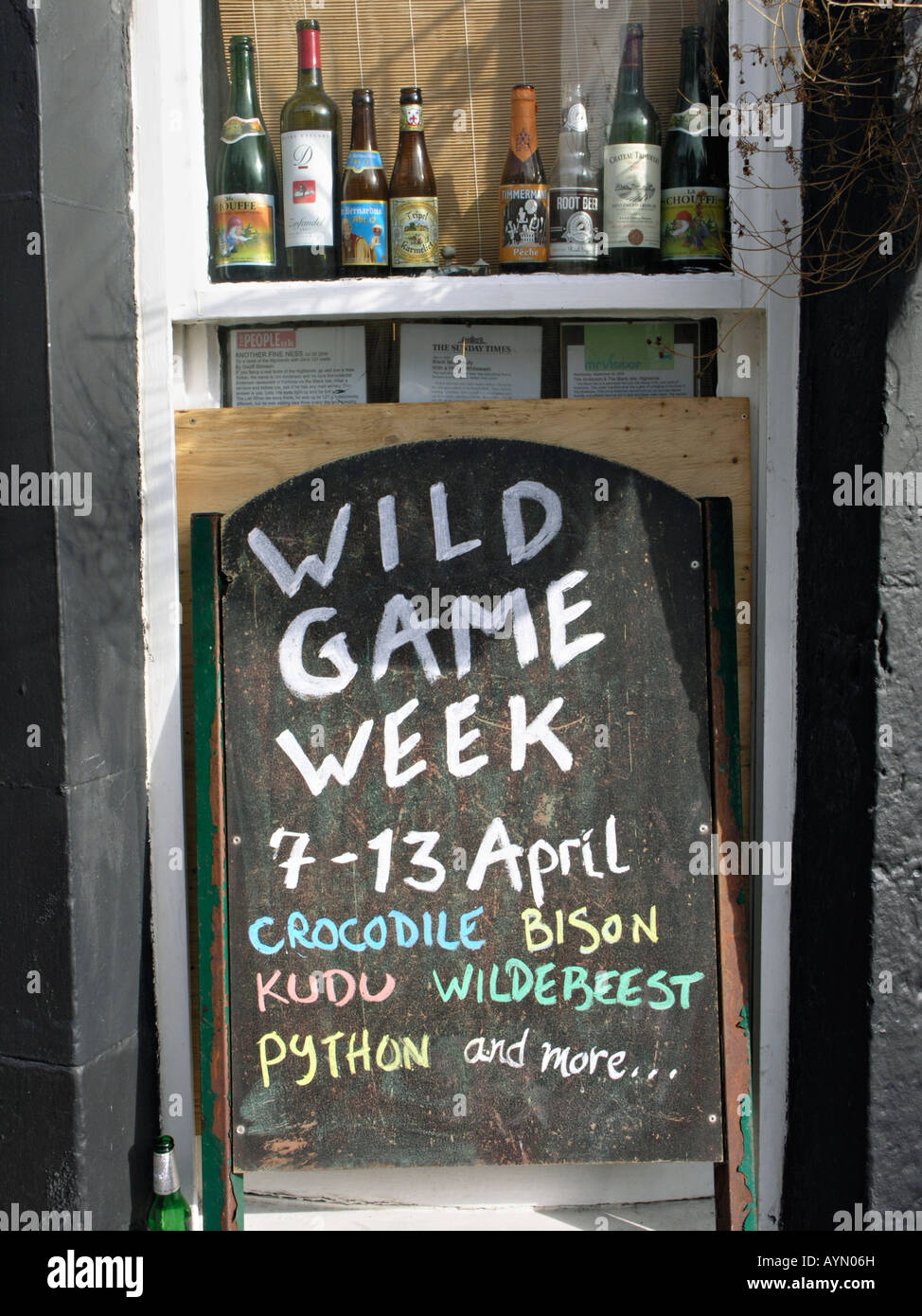 Pub grub blackboard sign in Fortrose, Black Isle, Scotland Stock Photo ...