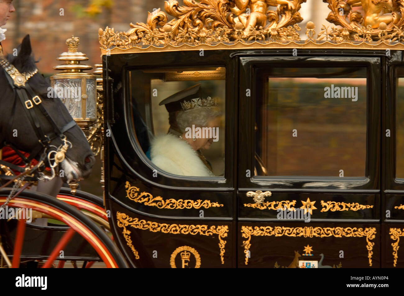 Queen Elizabeth II in the Irish State Coach attending the State Opening ...