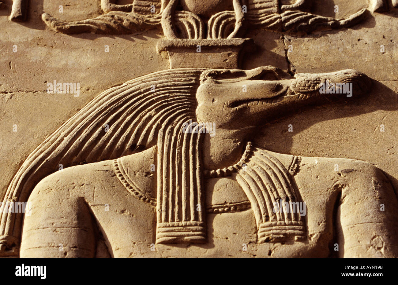 Horizontal landscape detail of hieroglyphic stone carving of Egyptian ...