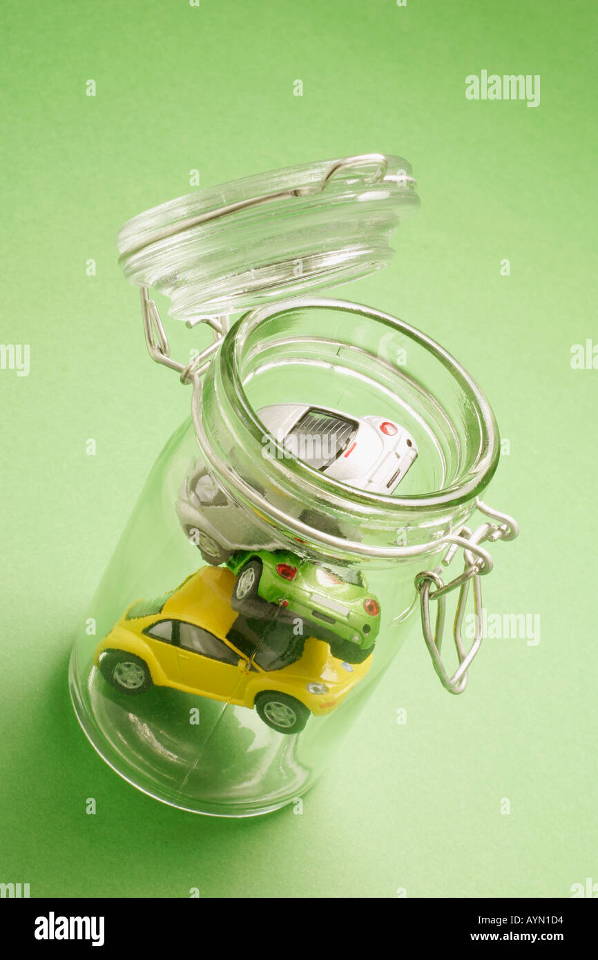 Miniature Cars in Glass Jar Stock Photo - Alamy