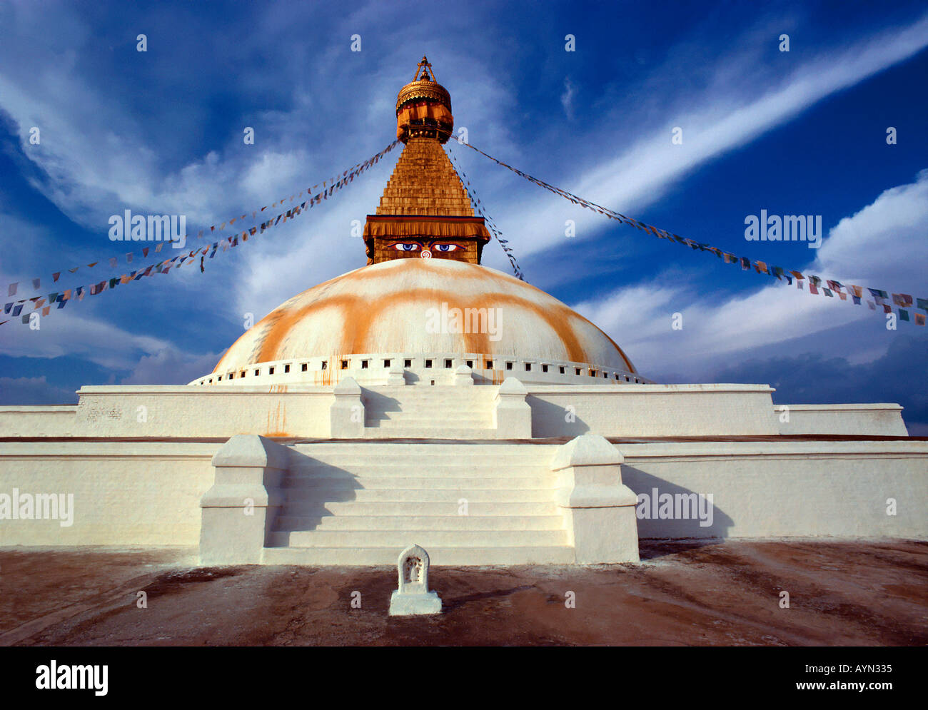 The ancient STUPA of BODHANATH is sacred to both Hindu Buddhist alike ...