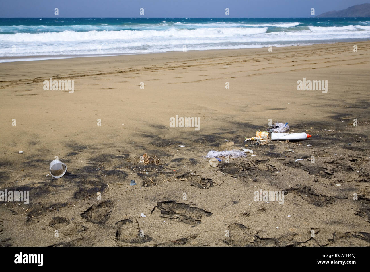 Washed ashore litter on a beach on Fuerteventura, Canary Islands, Spain ...