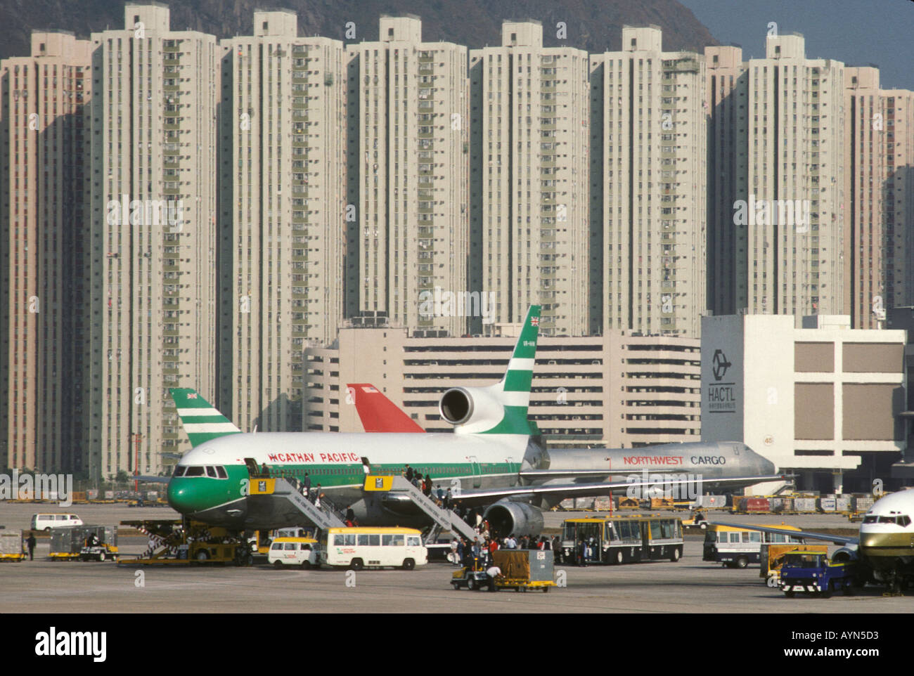 Asia Hong Kong Kai Tak airport and housing Stock Photo - Alamy