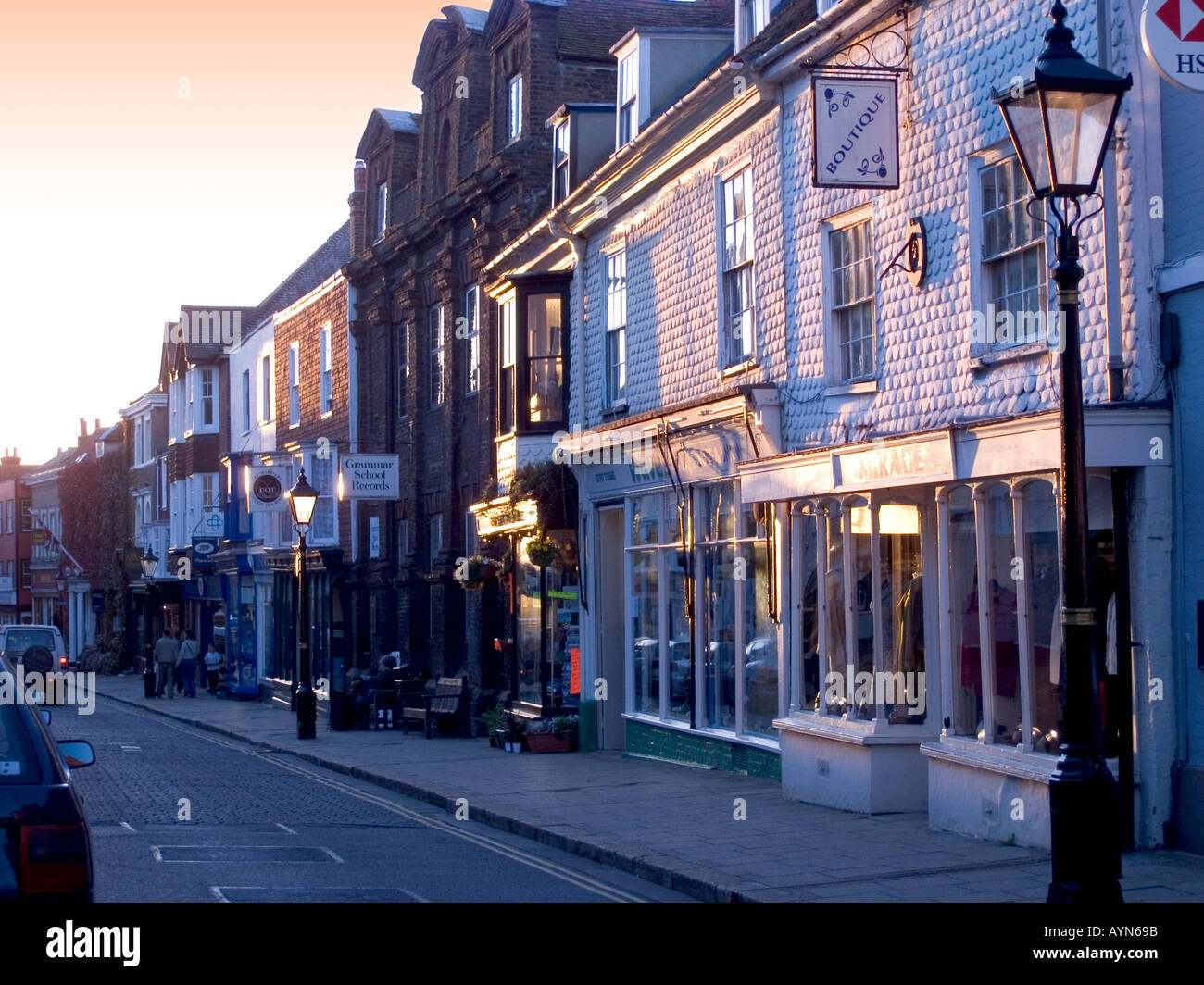 Shops in High Street at sunset Rye town Sussex UK Stock Photo - Alamy